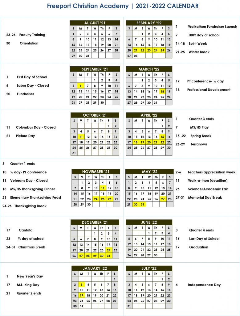 Calendar – Freeport Christian Academy